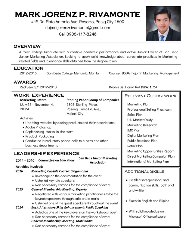RESUME - MARK JORENZ RIVAMONTE | PDF