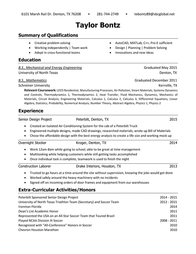 Taylor Bontz Resume 2015 | PDF | Physics | Science