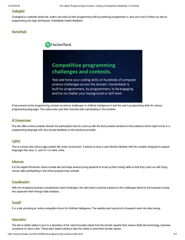 40+ Best Programming Contest _ Coding Competition Websites _ FromDev 40+ Best Programming Contest _ Coding Competition Websites _ FromDev