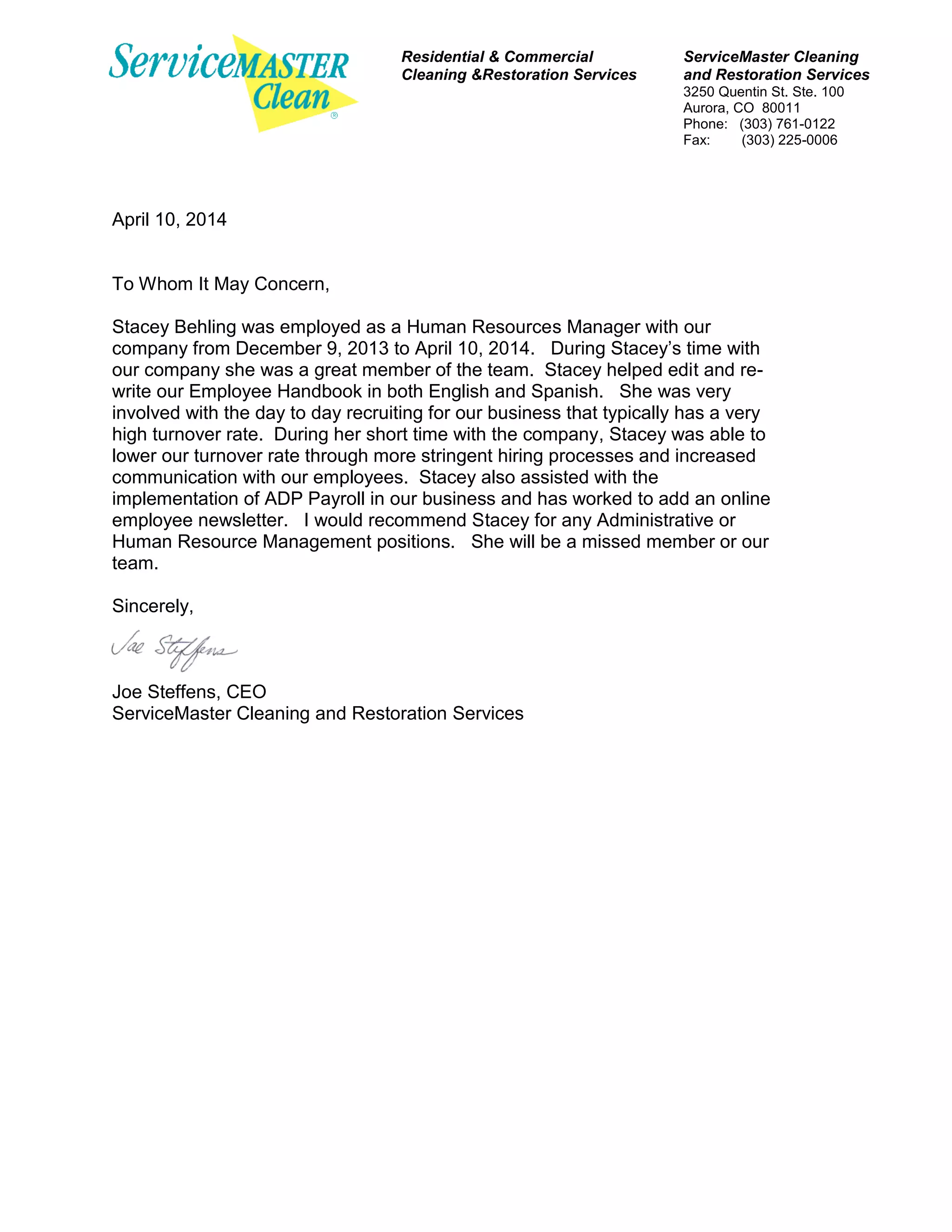 letter from Service master | PDF