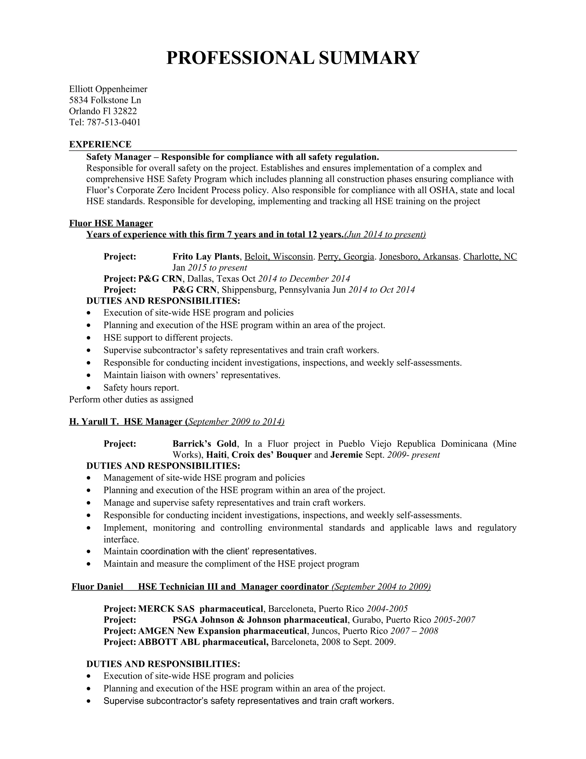 Elliot Oppenheimer Resume 2016 | DOC