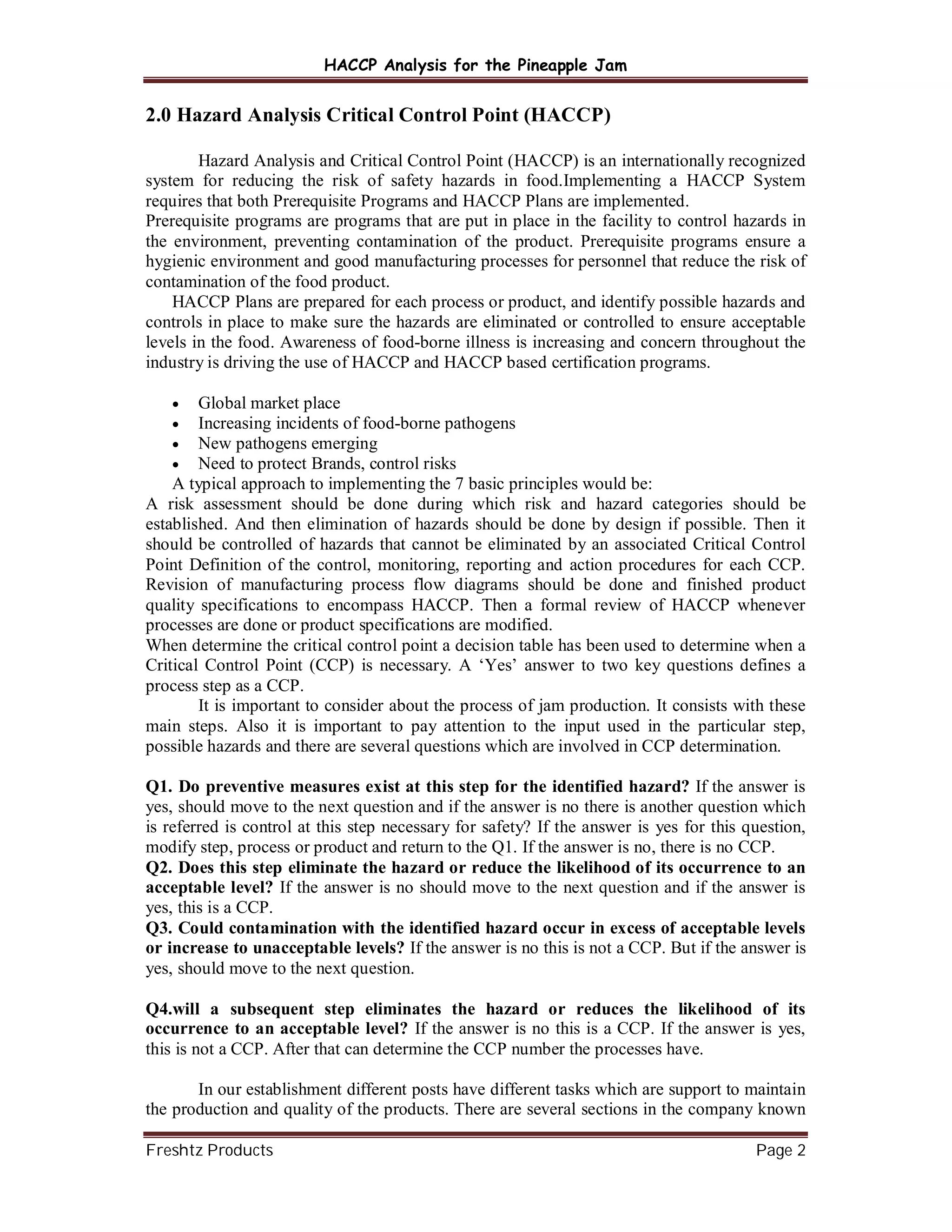 HACCP Manual for jam industry | PDF