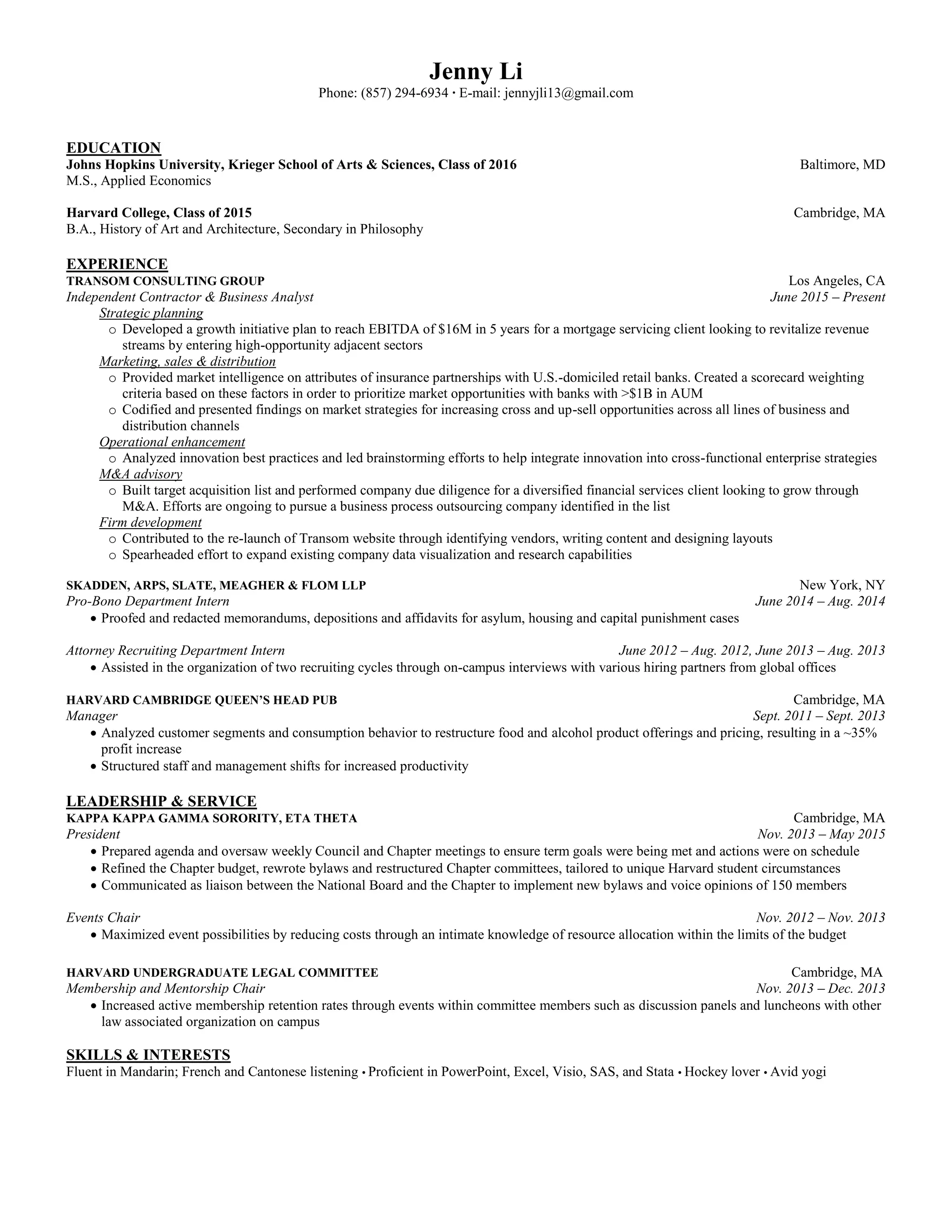 Jenny Li Resume | PDF