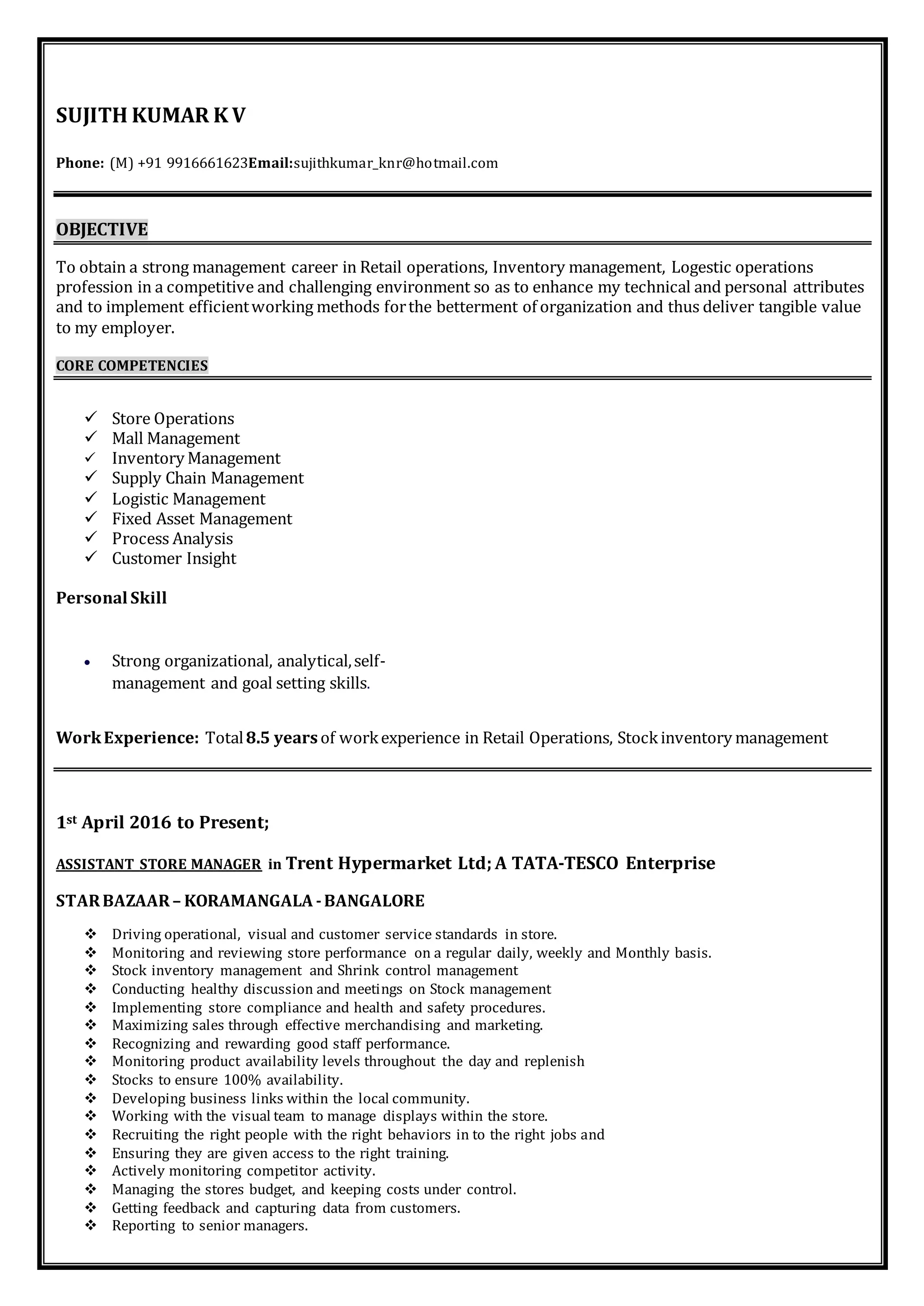 Resume-Sujith Kumar KV_2016 | DOCX