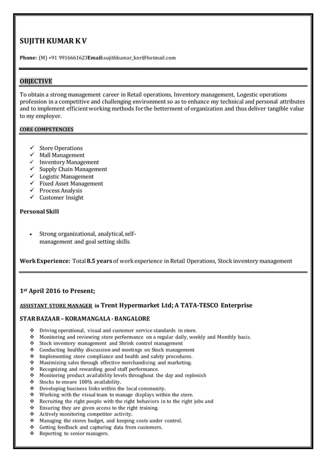 Resume-Sujith Kumar KV_2016 | DOCX