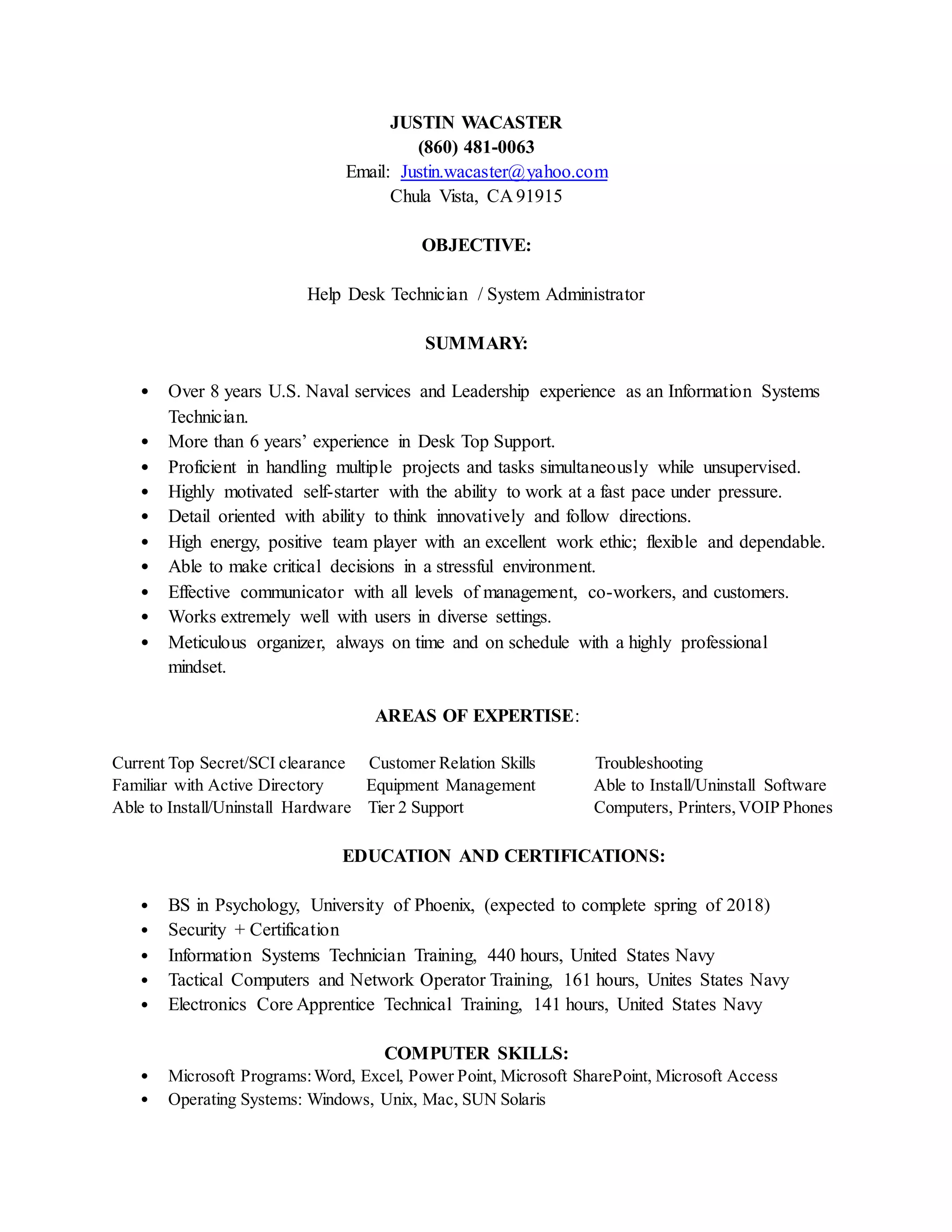 Justin Wacaster Resume | PDF