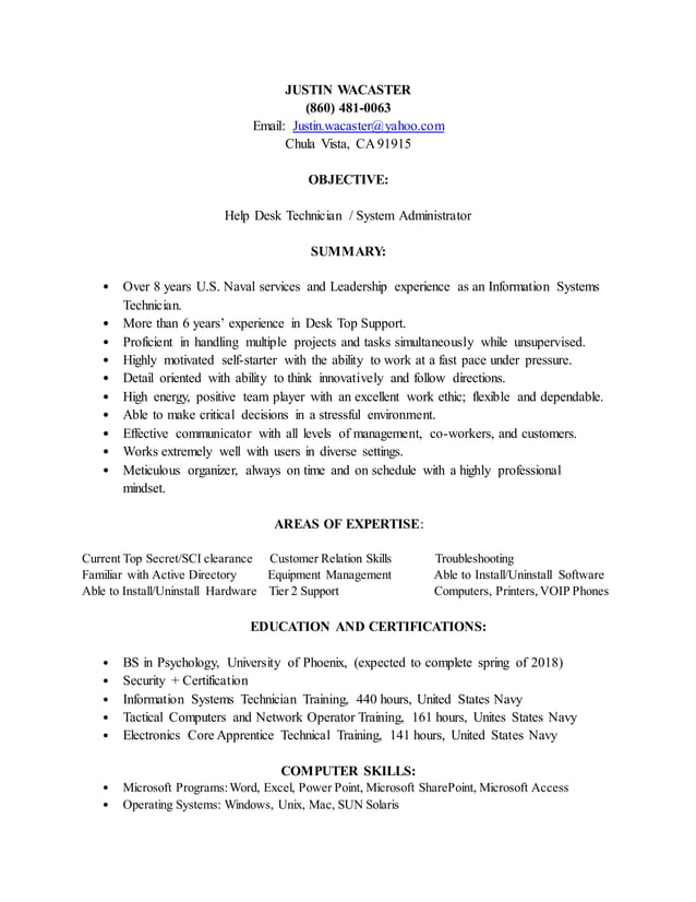 Justin Wacaster Resume | PDF