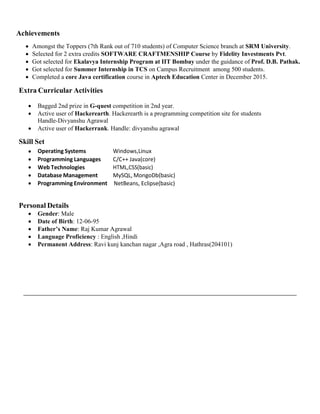 DivyanshuAgrawal_SRMUniversity | PDF | Programming Languages | Computing