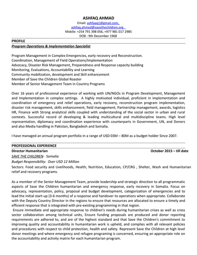 Ashfaq Ahmad- CV -Updated | DOC | Non-Profit Organizations | Industries