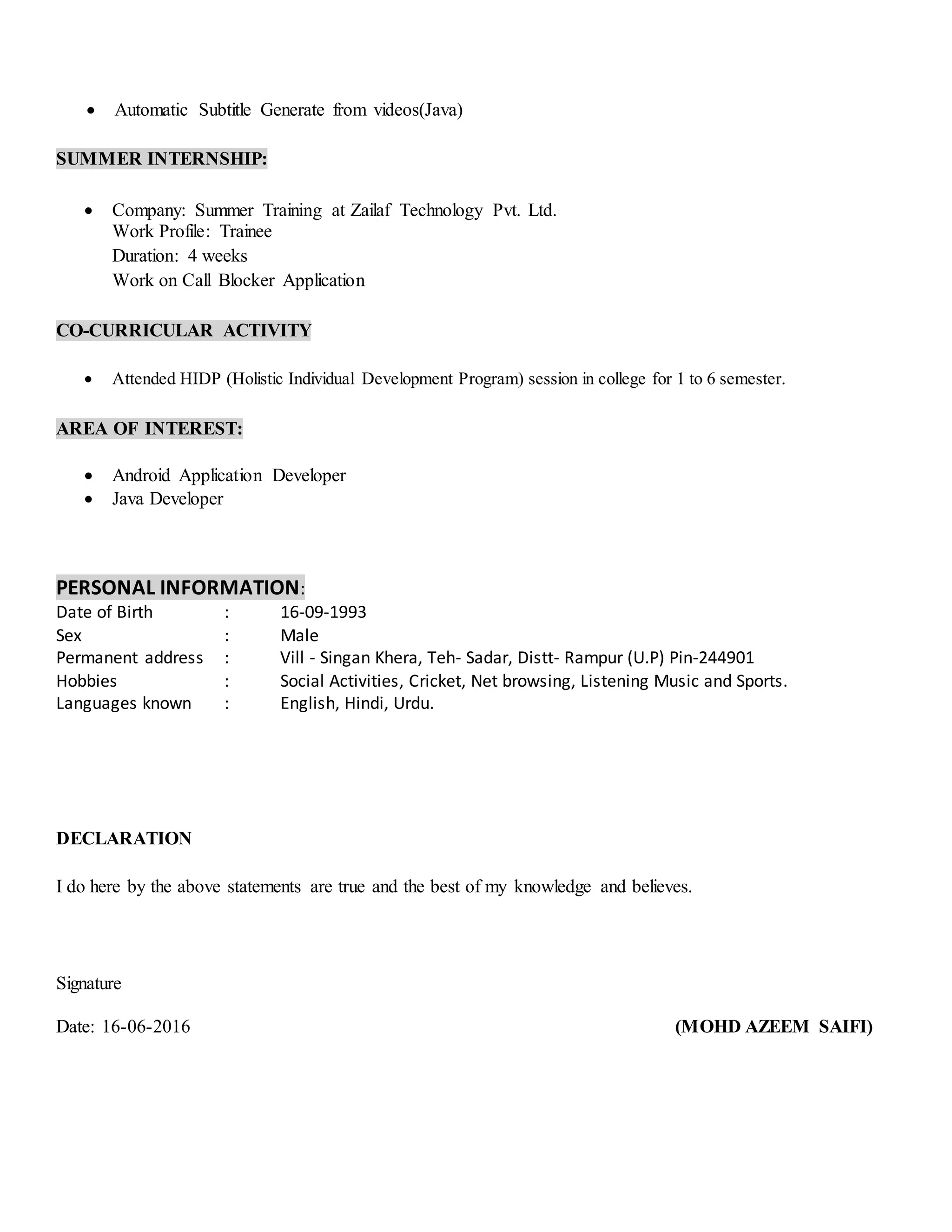 saifi new resume | DOCX