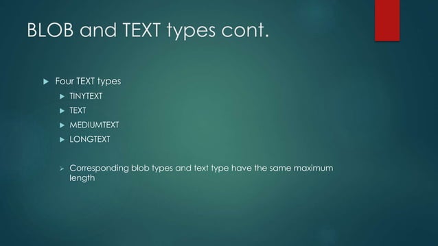 MySQL Data types | PPTX | Databases | Computer Software and Applications