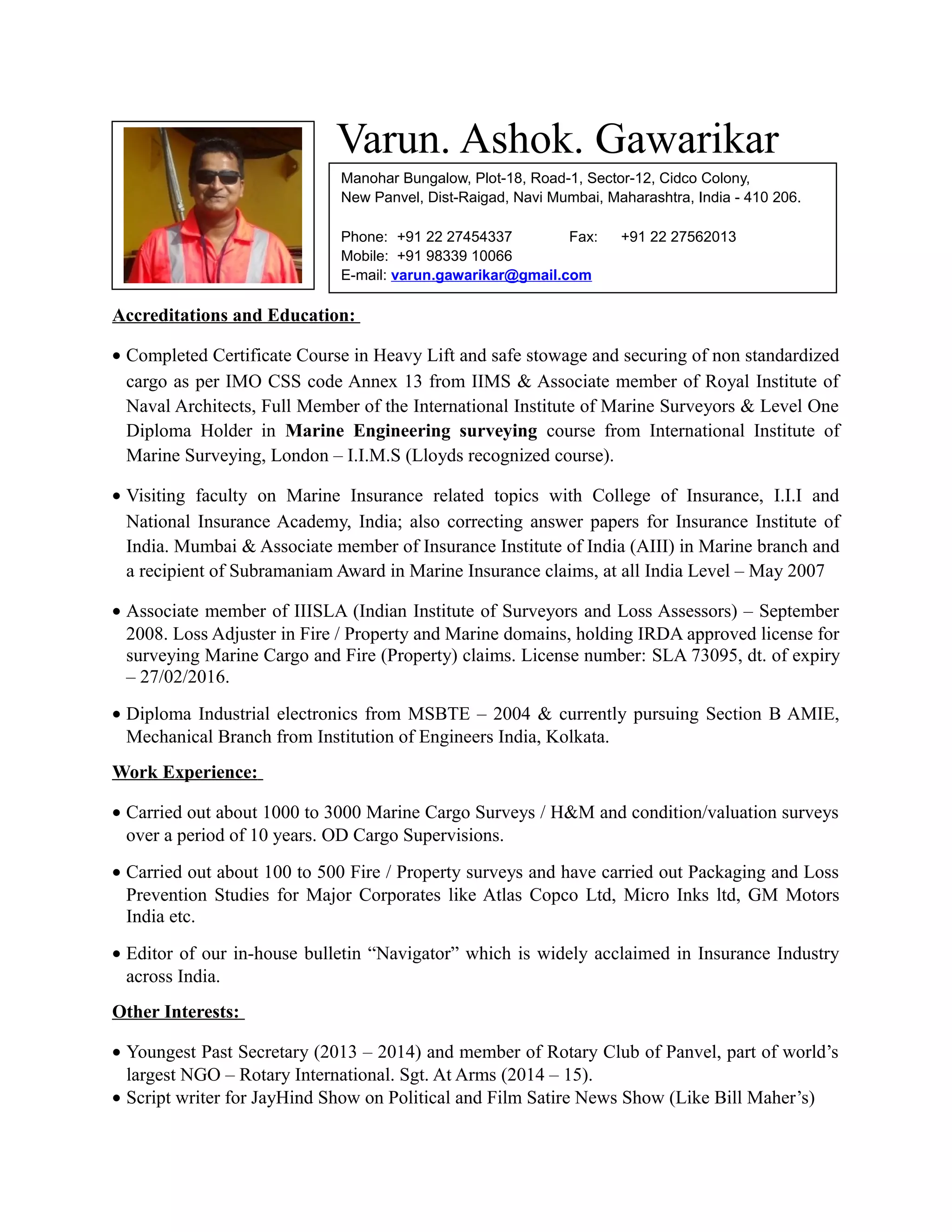 Varun Gawarikar Biodata | DOC