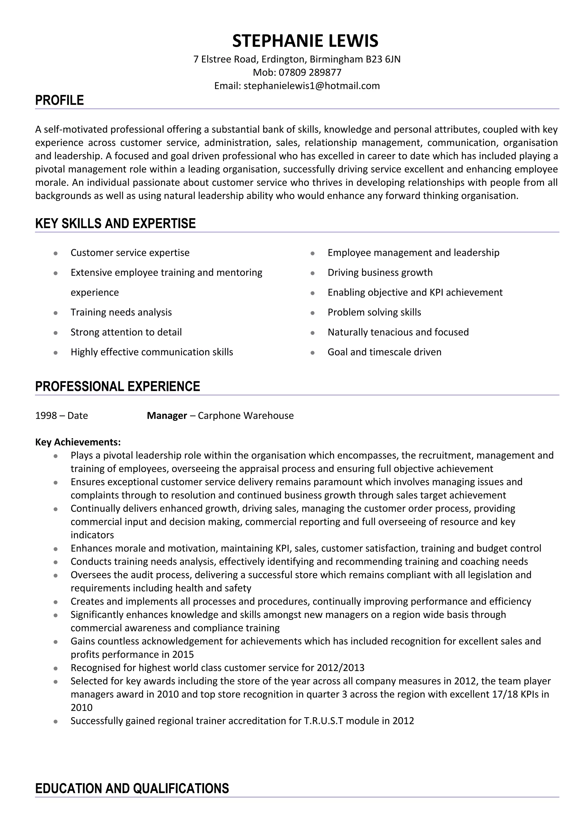 Stephanie Lewis CV 2016 | PDF