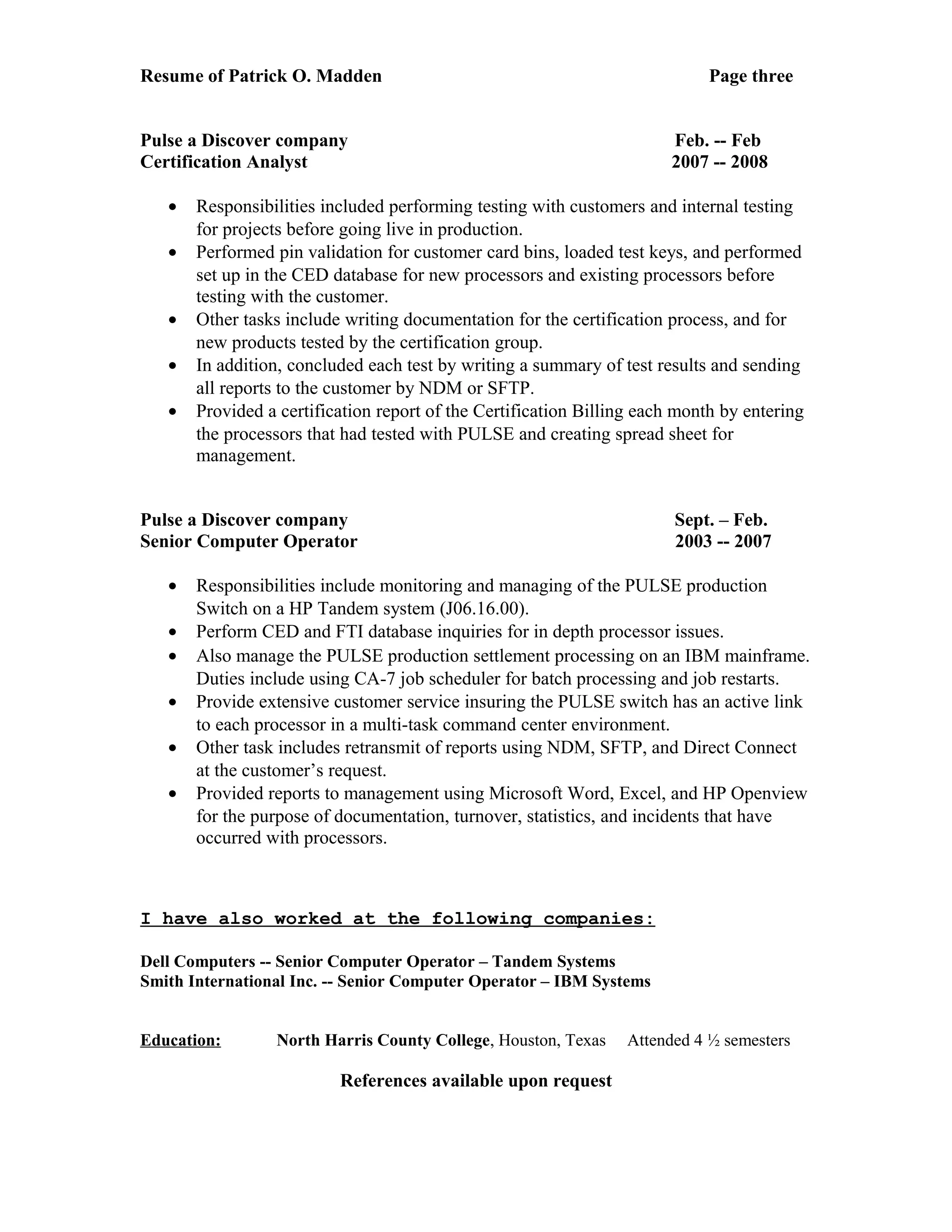 Patrick O. Madden Resume 2 | DOC