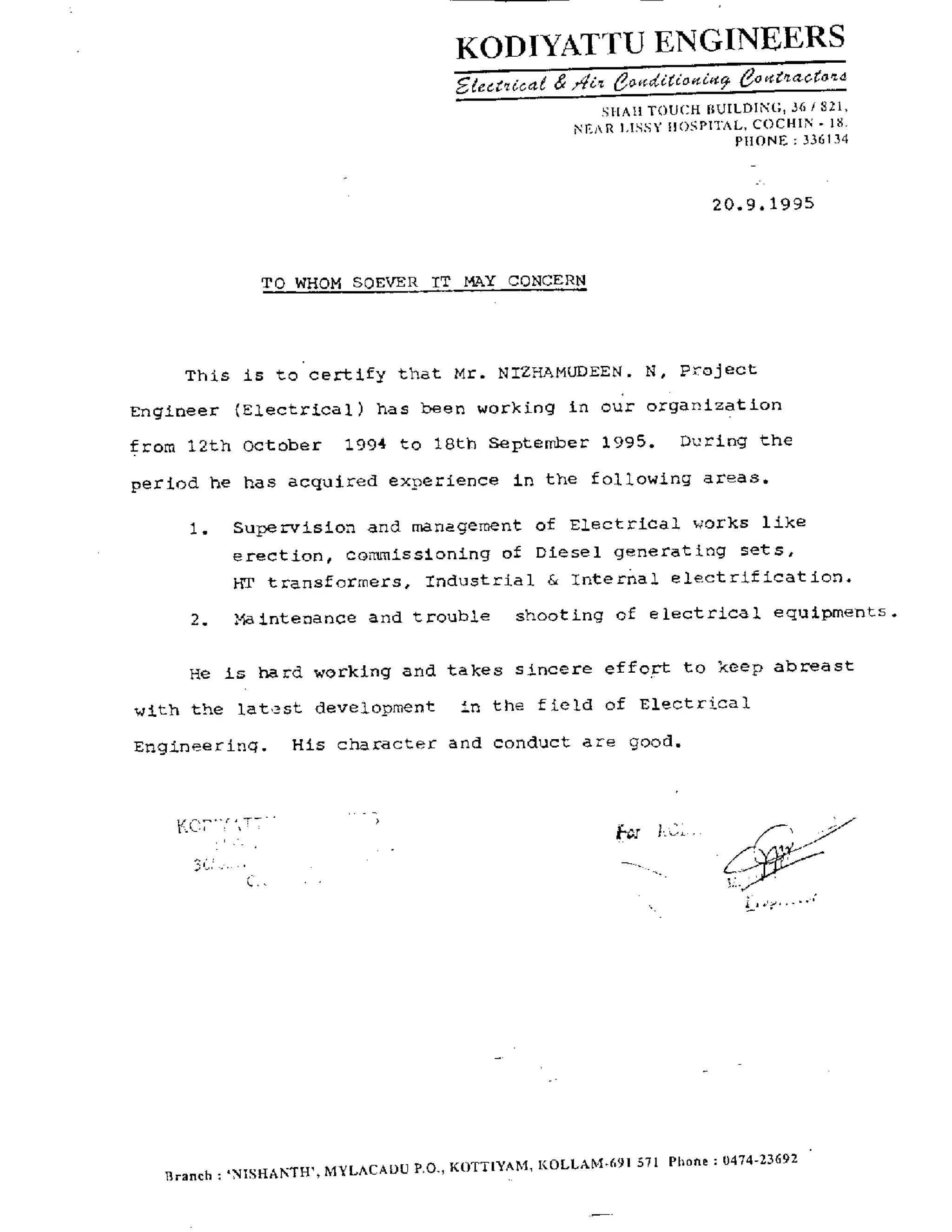 Appreciation letter - Kodiyattu engineers | PDF