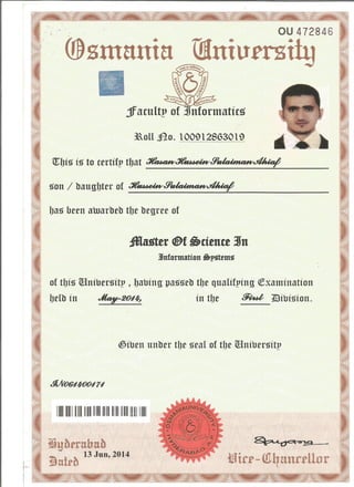 Master's Degree Certificate In IS | PDF
