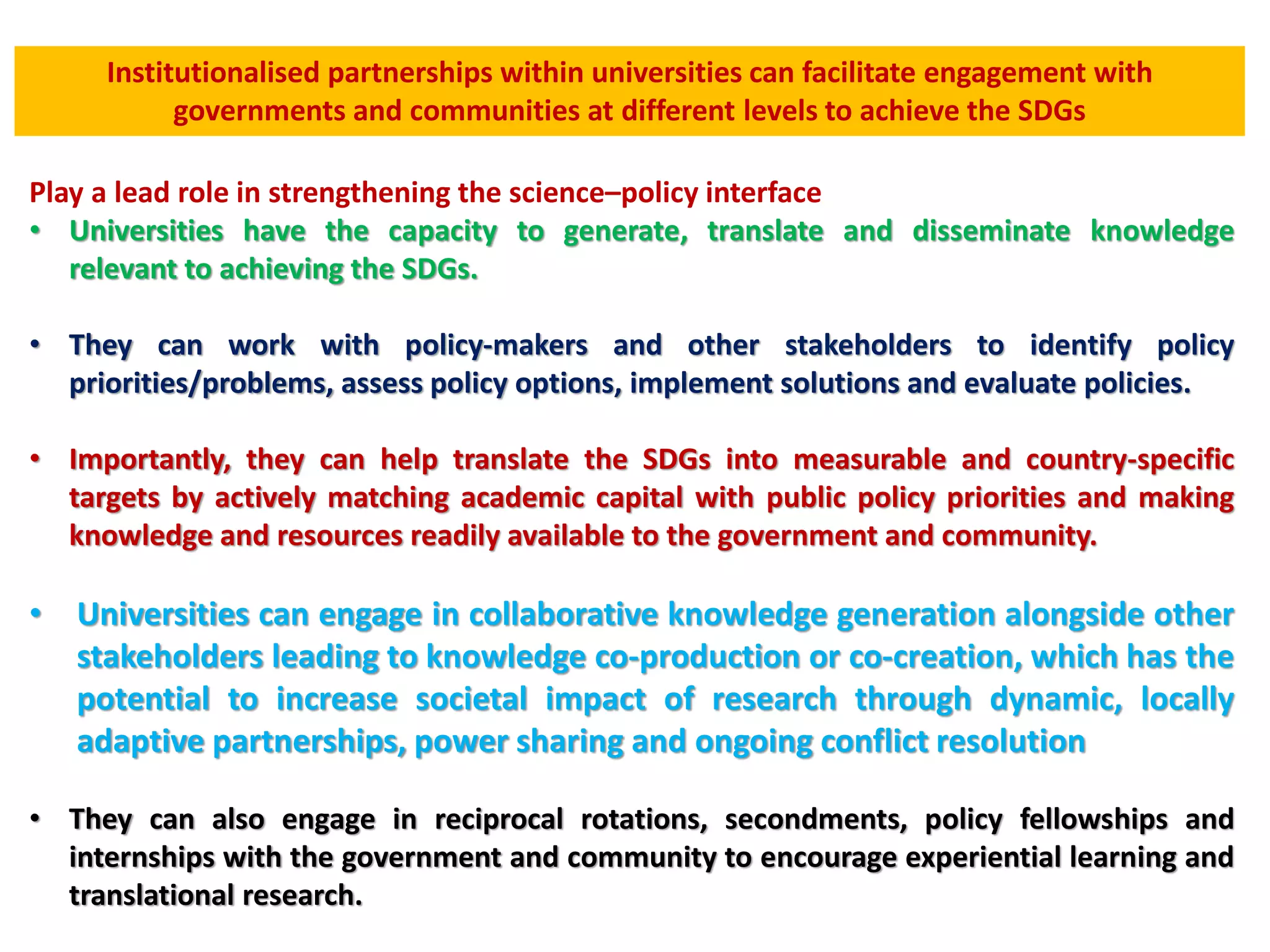ROLE OF ACADEMIA IN ACHIEVING THE SUSTAINABLE DEVELOPMENT GOALS f | PDF