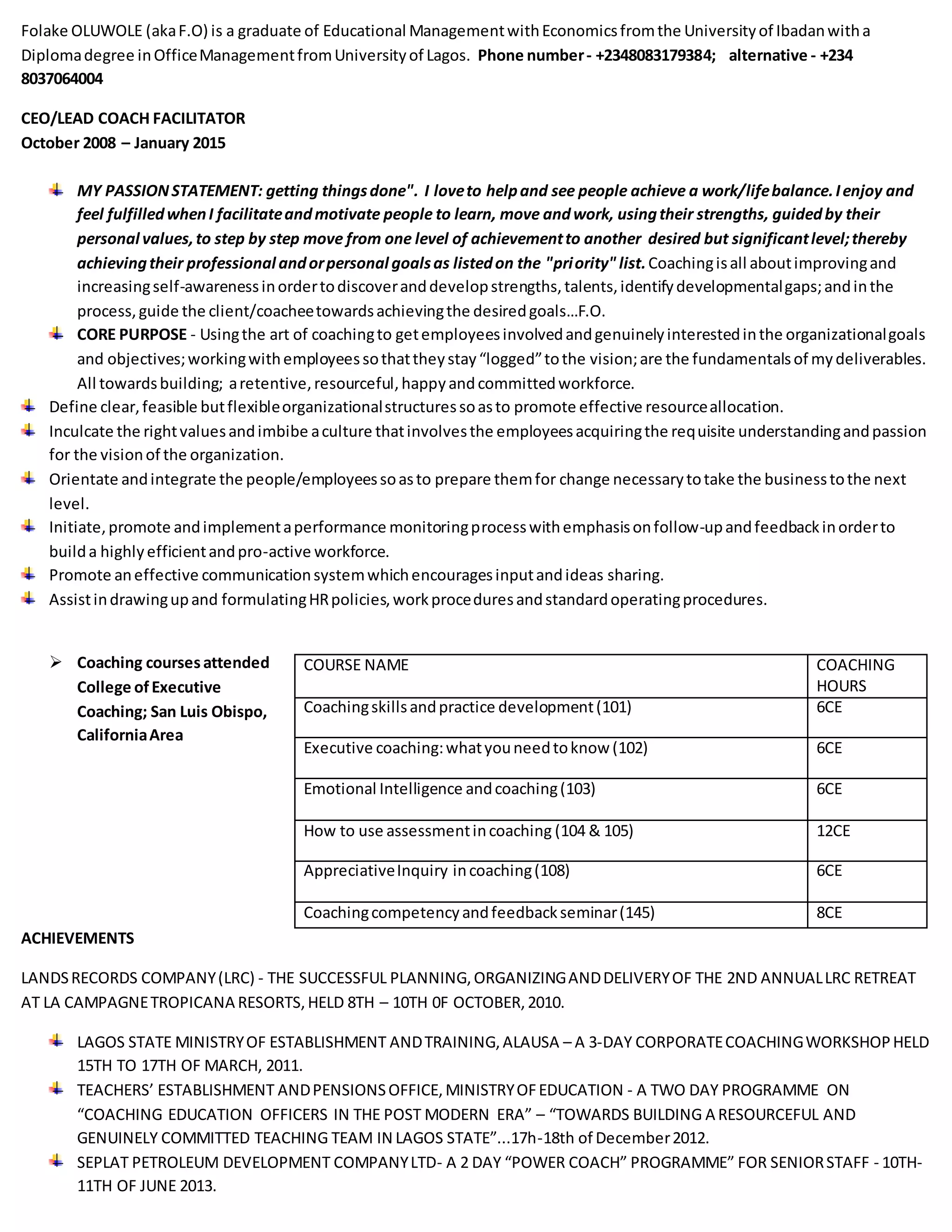 ONE PAGER COACHING PROFILE | DOCX