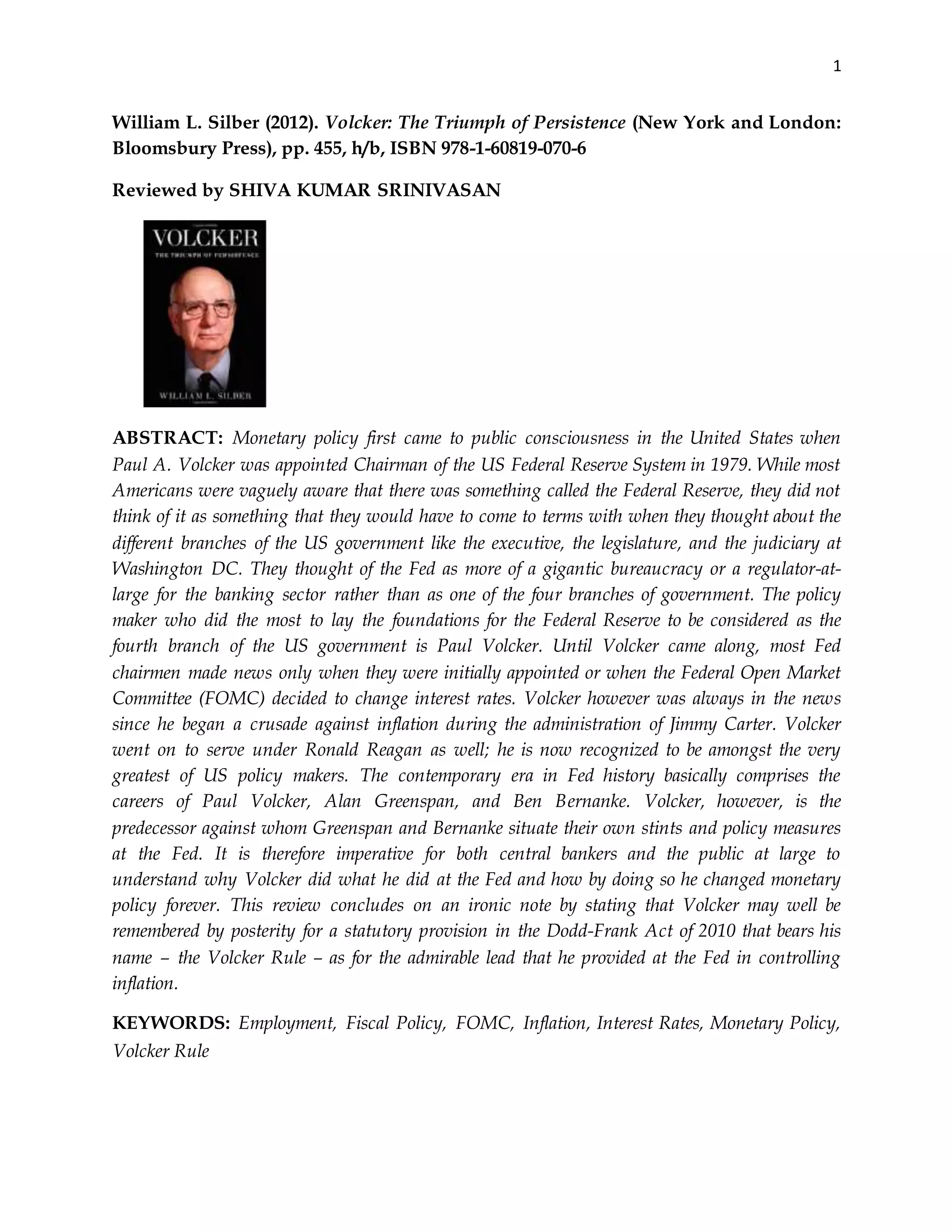 Review of Paul Volcker | DOCX