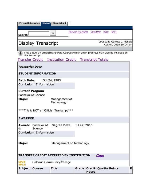 unofficialTranscript | PDF