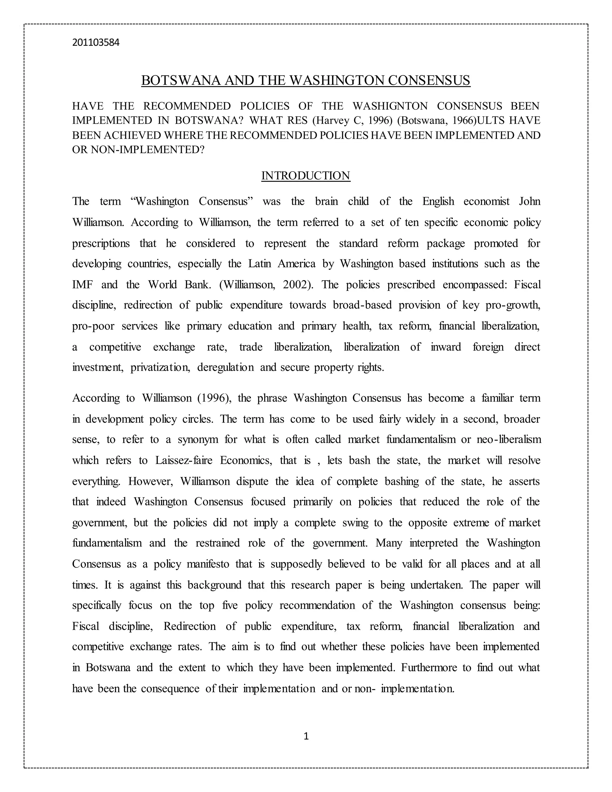 BOTSWANA AND THE WASHINGTON CONSENSUS 2 | PDF