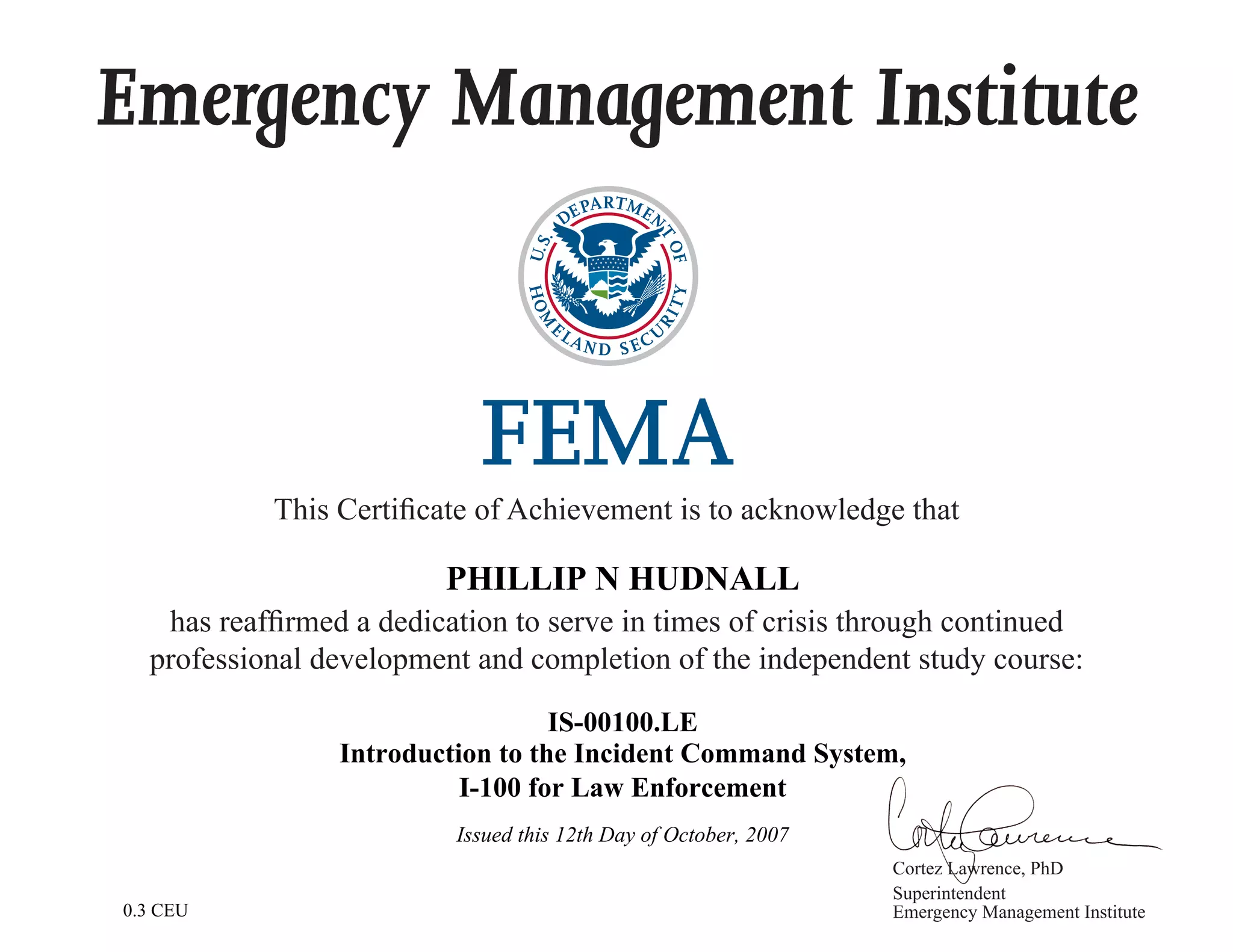 FEMA IS-100.LE Certificate | PDF
