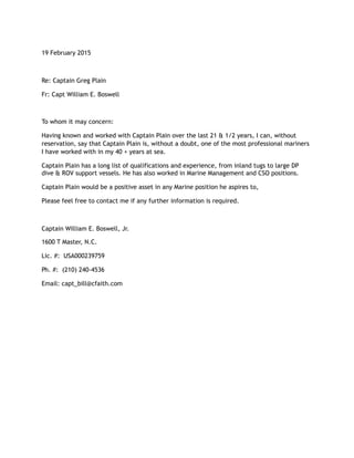 Bill Boswell Letter of Recommendation | PDF