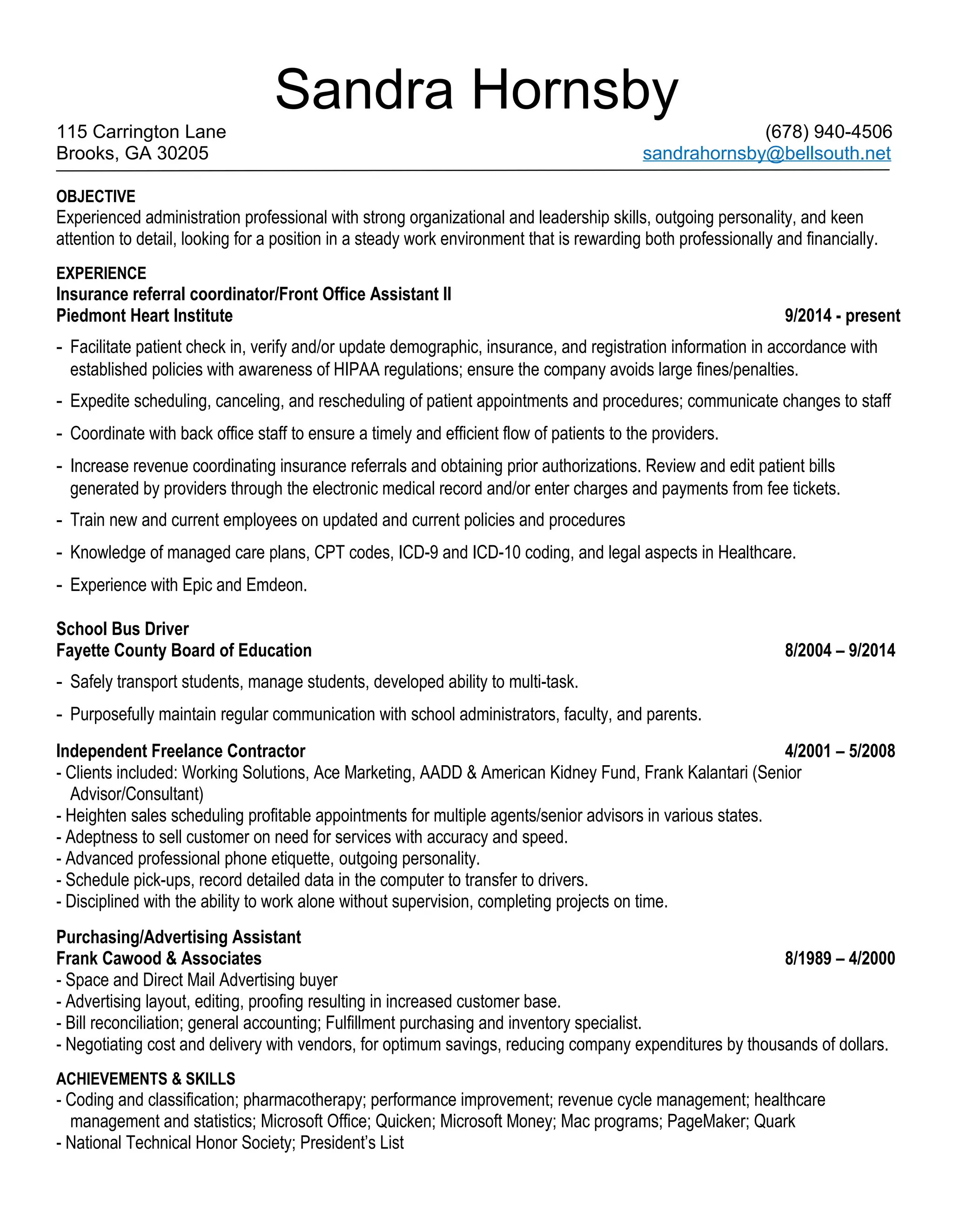 Sandra Hornsby Resume 8.2016