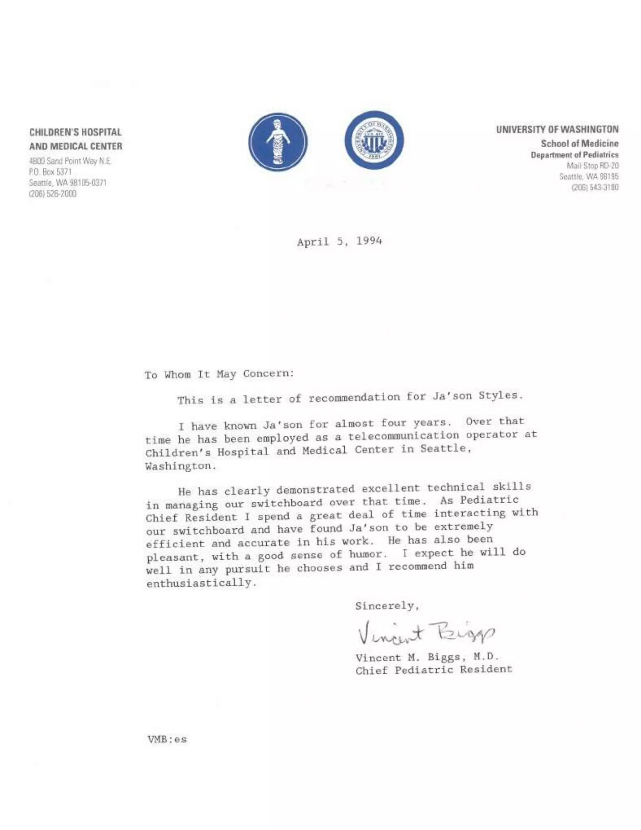 Dr. Vincent Biggs Reference | PDF