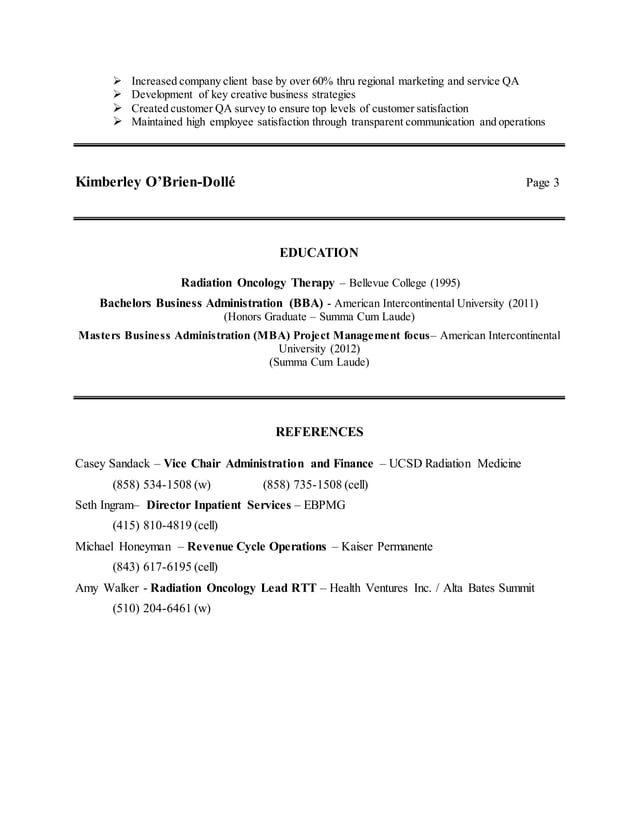 KimberleyOBrienDolle RO2015cvs2 | DOCX | Healthcare Industry | Industries