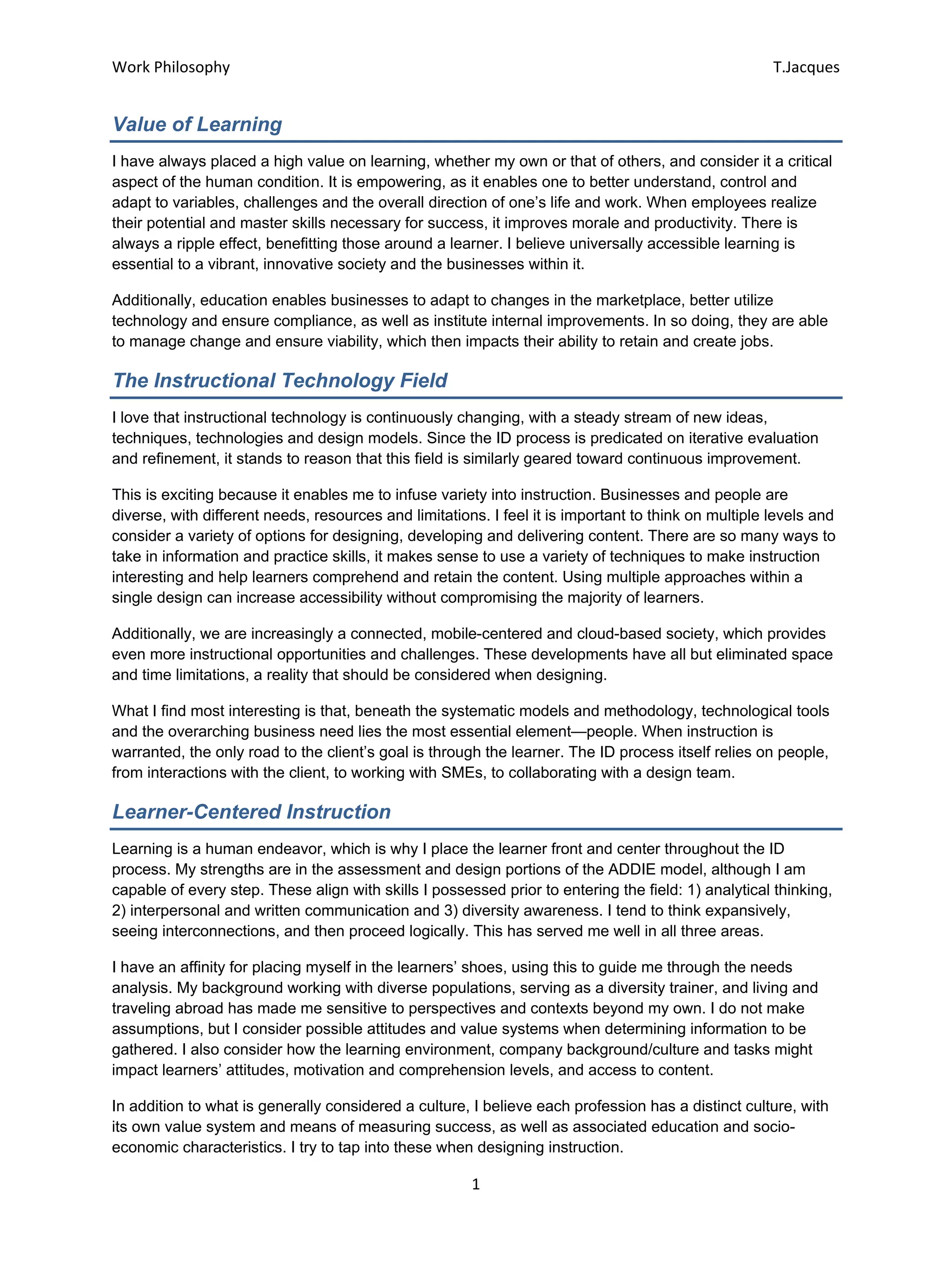 Work_Philosophy | PDF | Workshops and Classes | Hobbies & Interests