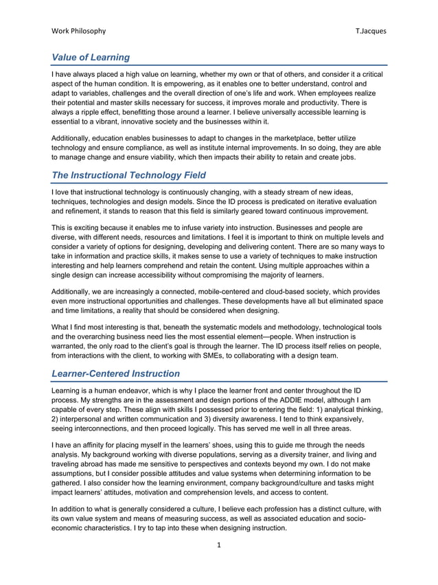 Work_Philosophy | PDF | Workshops and Classes | Hobbies & Interests