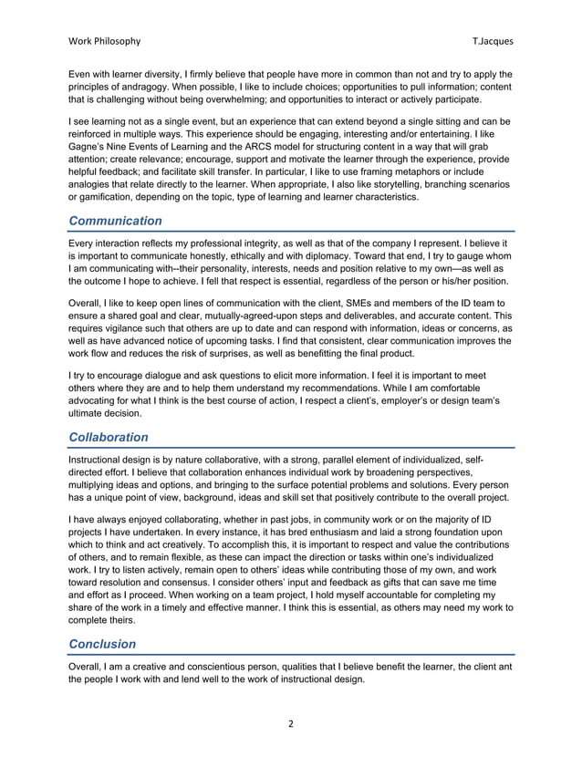 Work_Philosophy | PDF | Workshops and Classes | Hobbies & Interests