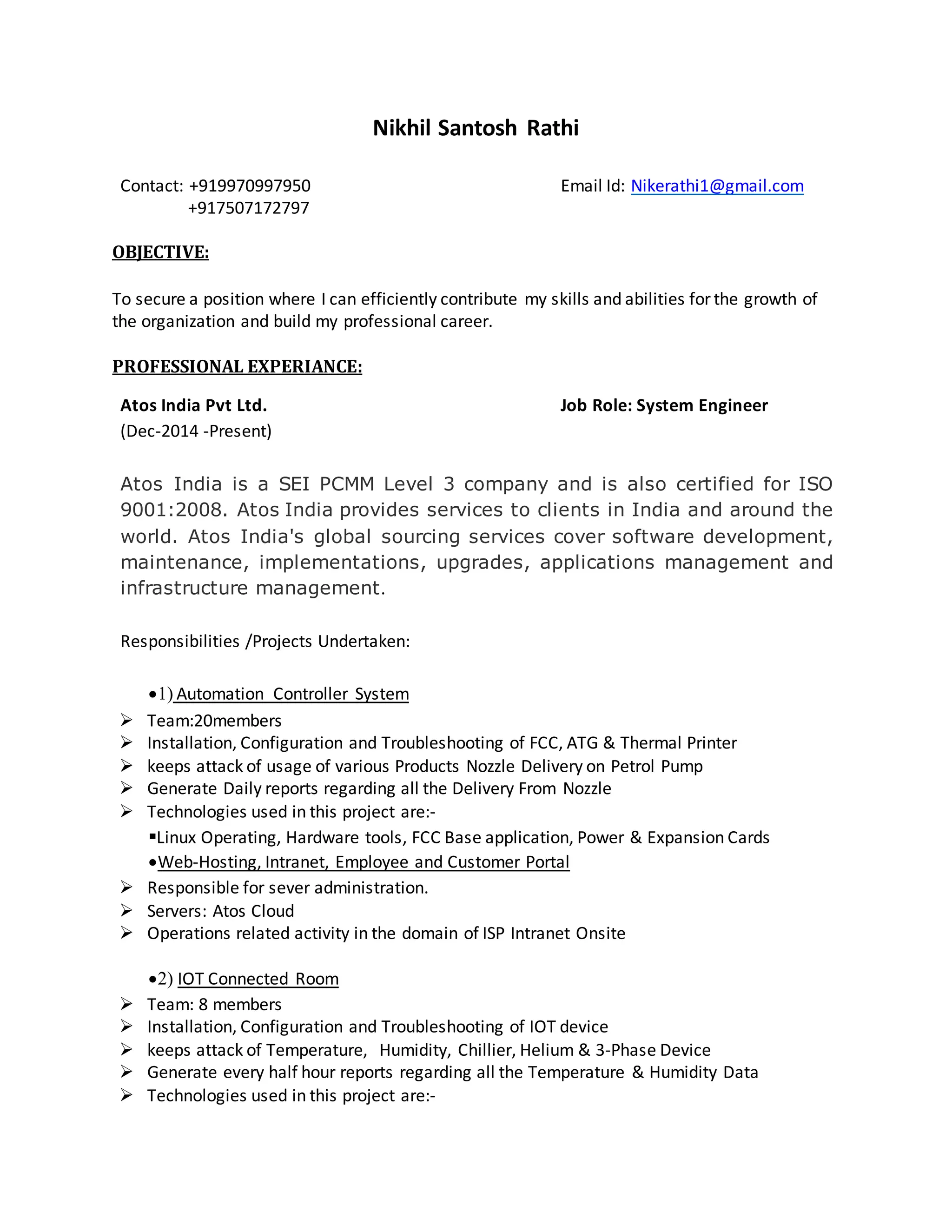 CURRICULUM VITAE-Nikhil Rathi | DOCX | Cloud Computing | Internet