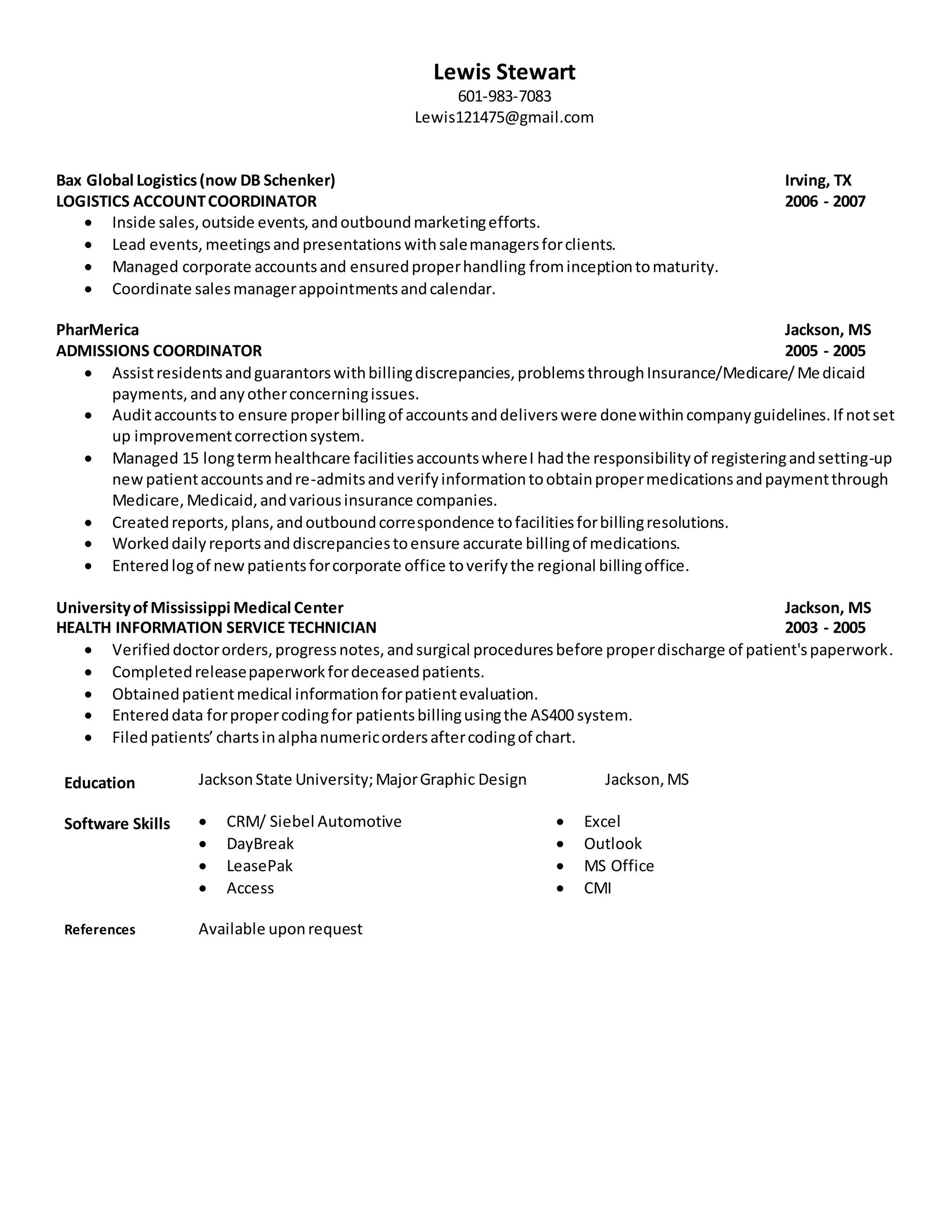 Lewis Stewart Resume | DOCX | Healthcare Industry | Industries