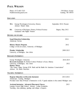 Paul Wilson CV | DOCX | Education