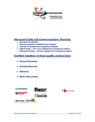 Advanced Cable & Communications | DOCX | Telecommunications Industry ...