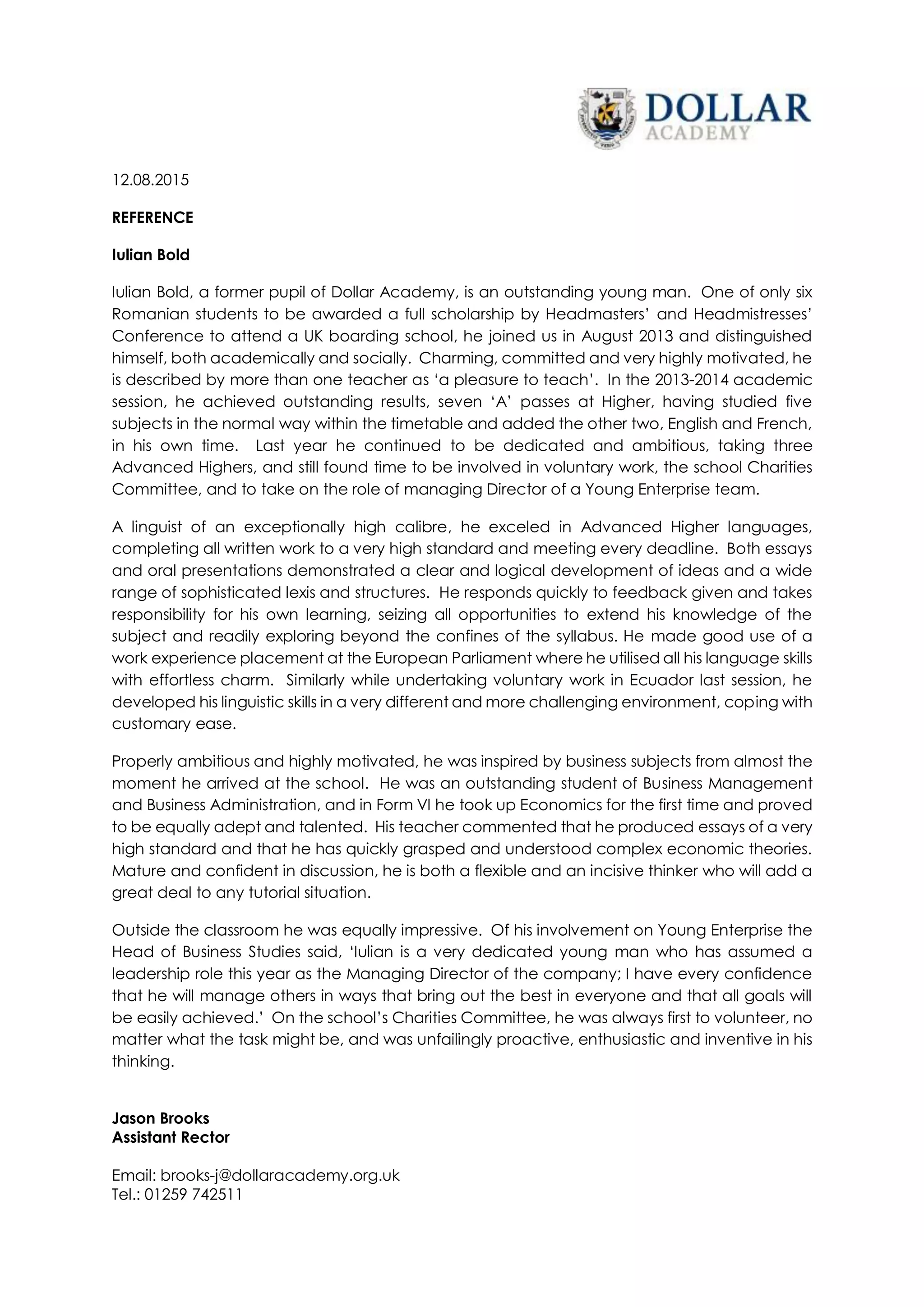 Bold, I Recommendation Letter | PDF | Business | Business and Finance