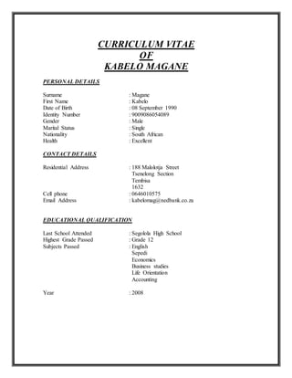 Kabelo magane CV .docx 2 | DOCX | Human Resources | Business