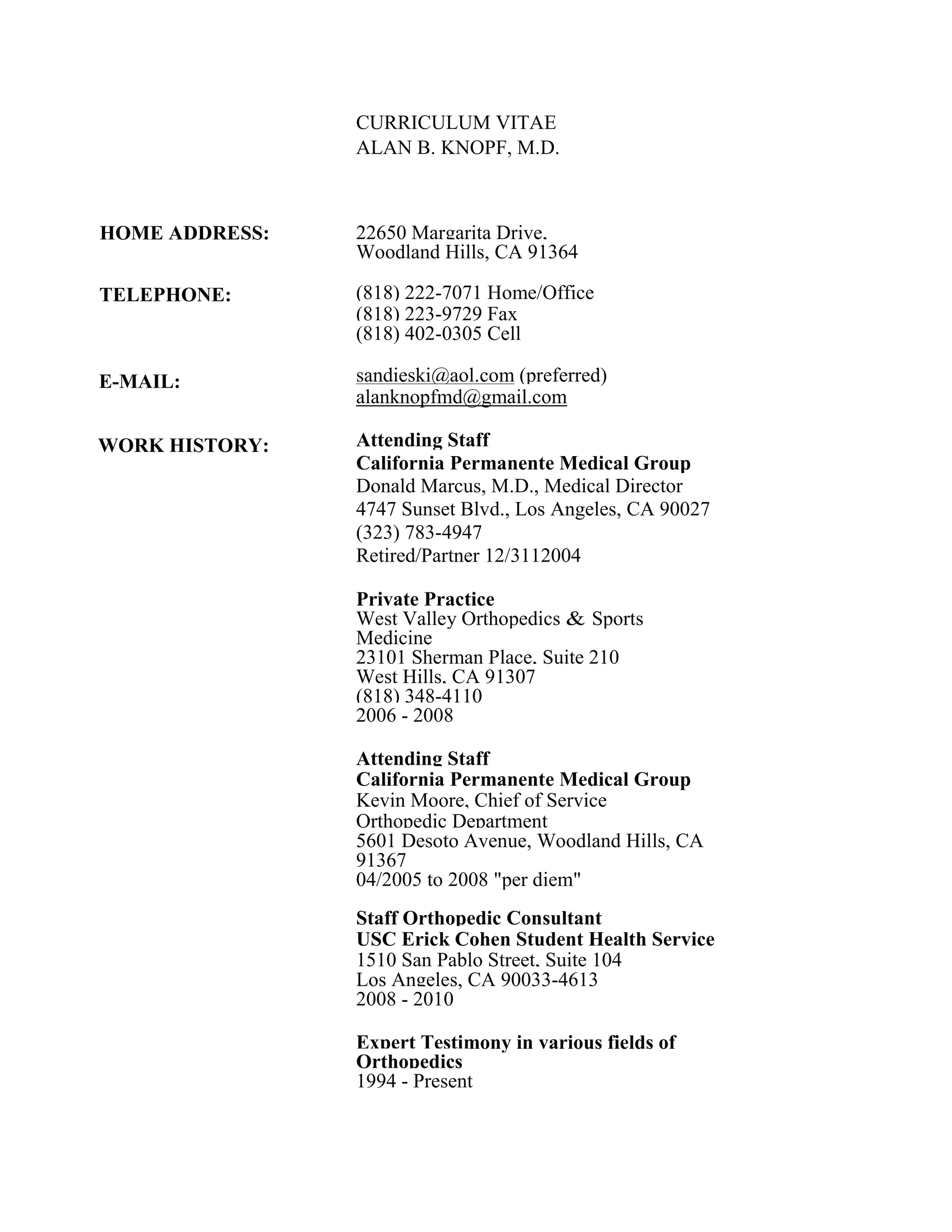 Alan Knopf MD Resume-CV | PDF