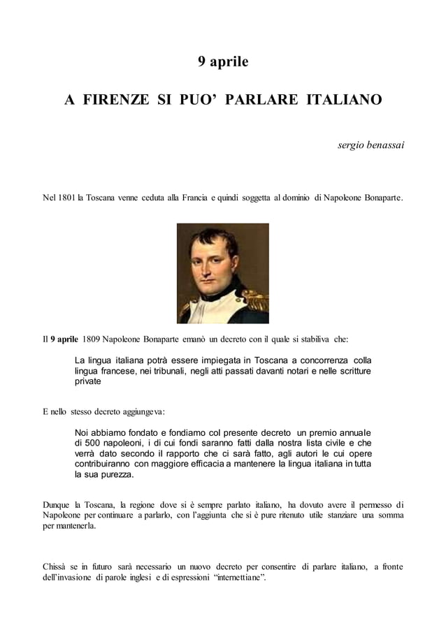 9 aprile: A FIRENZE SI PUO' PARLARE ITALIANO | DOCX