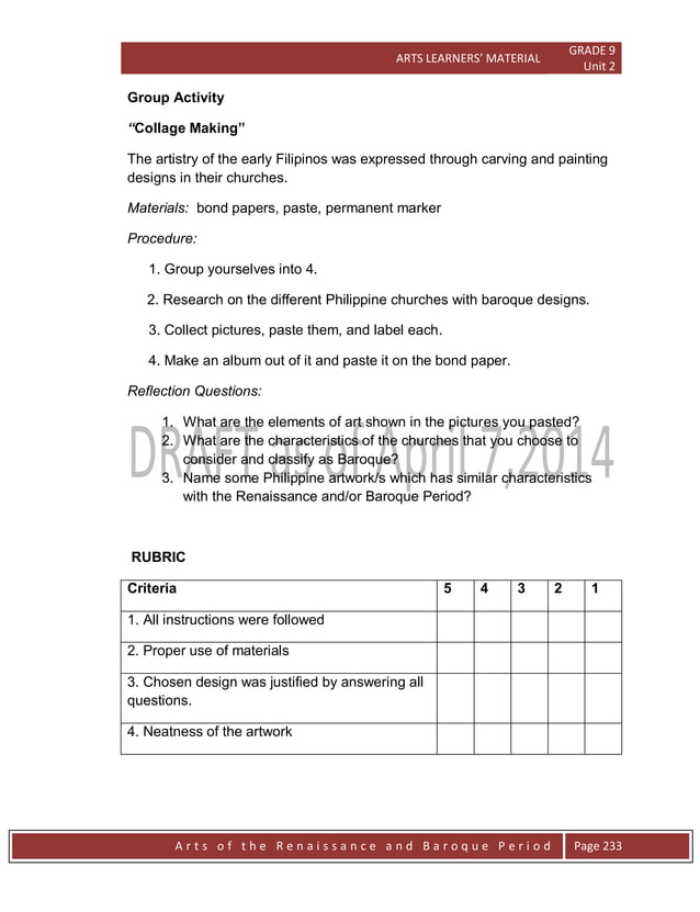 Grade 9 Module In ARTS