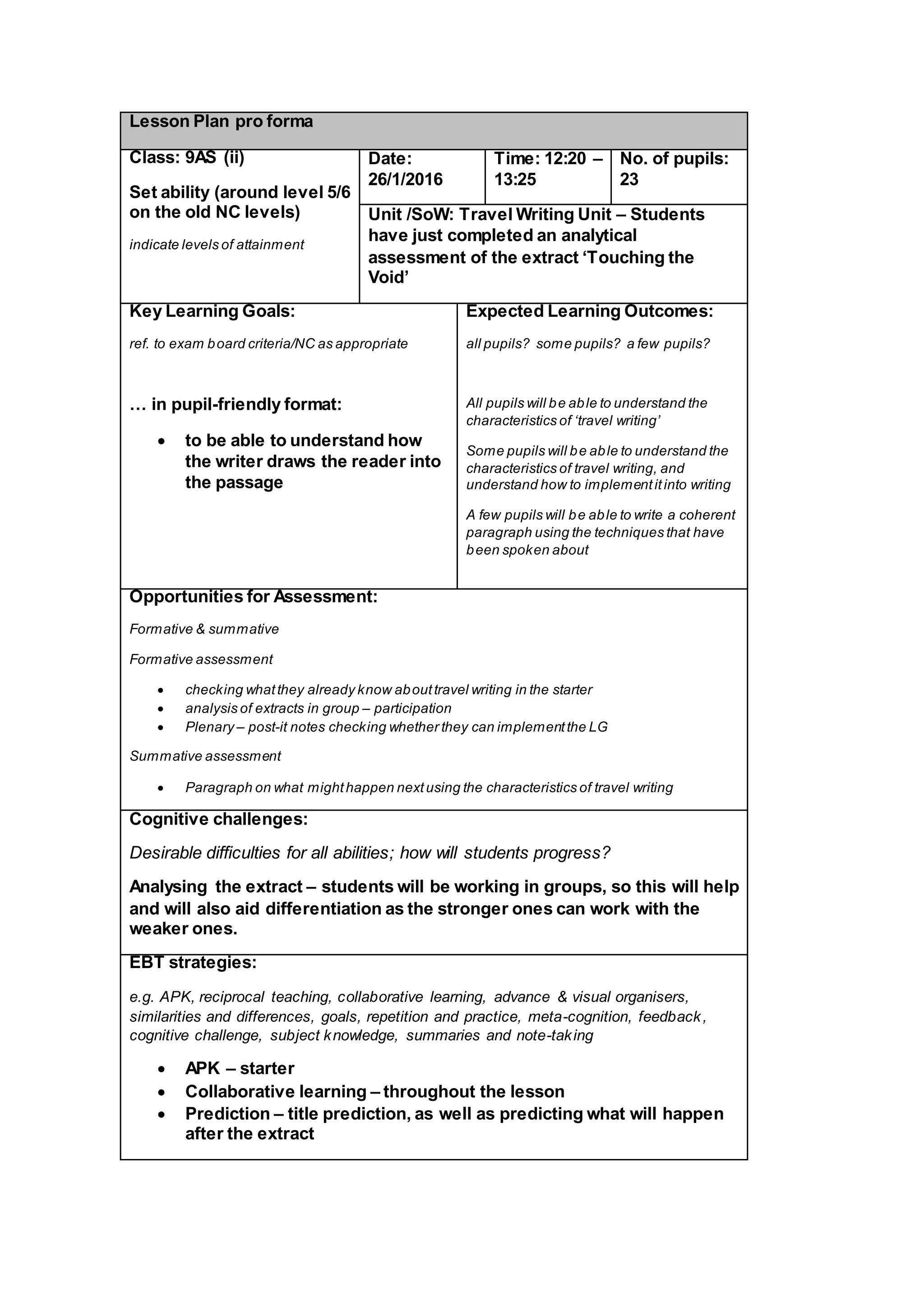 Year 9AS Lesson 1 plan | DOCX