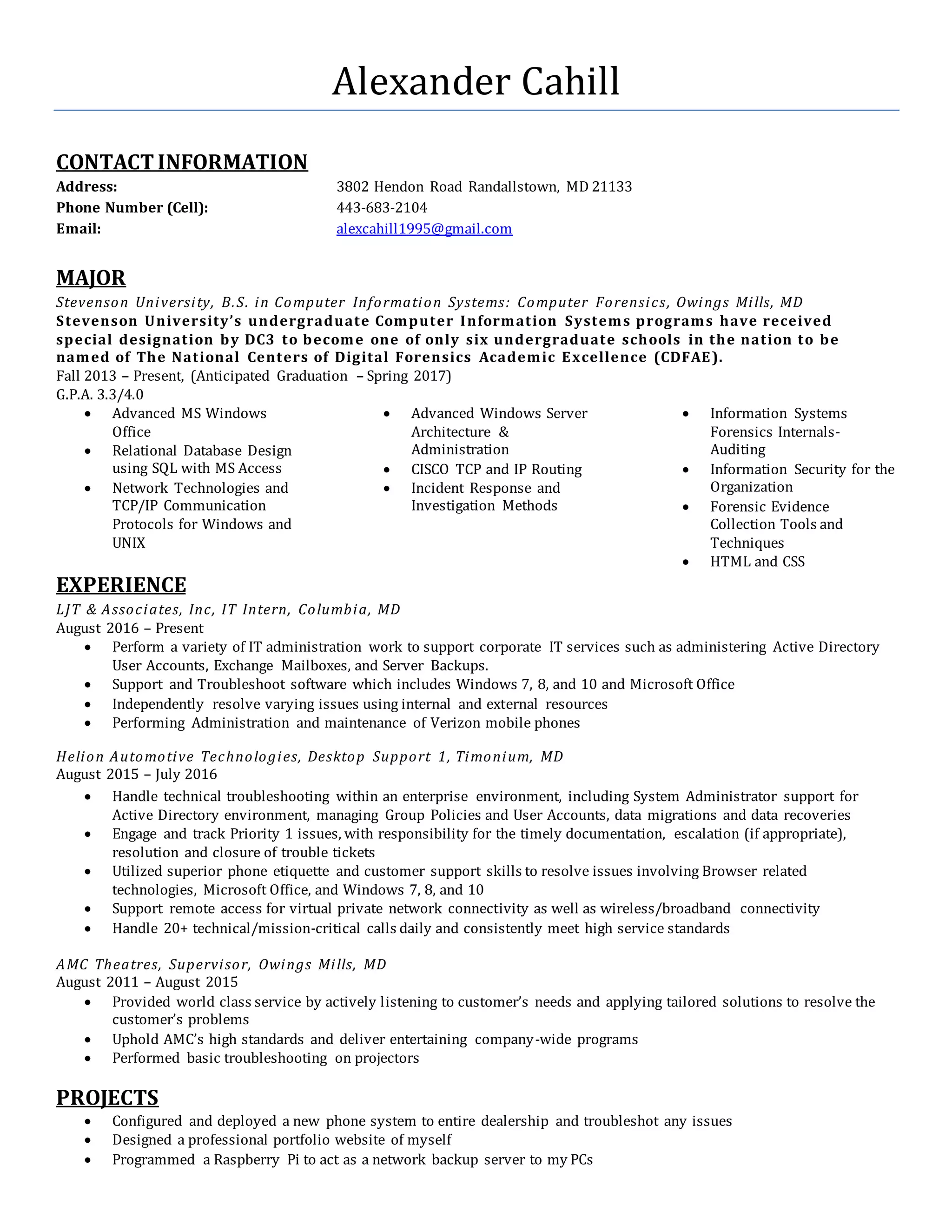 Alexander Cahill Resume | PDF