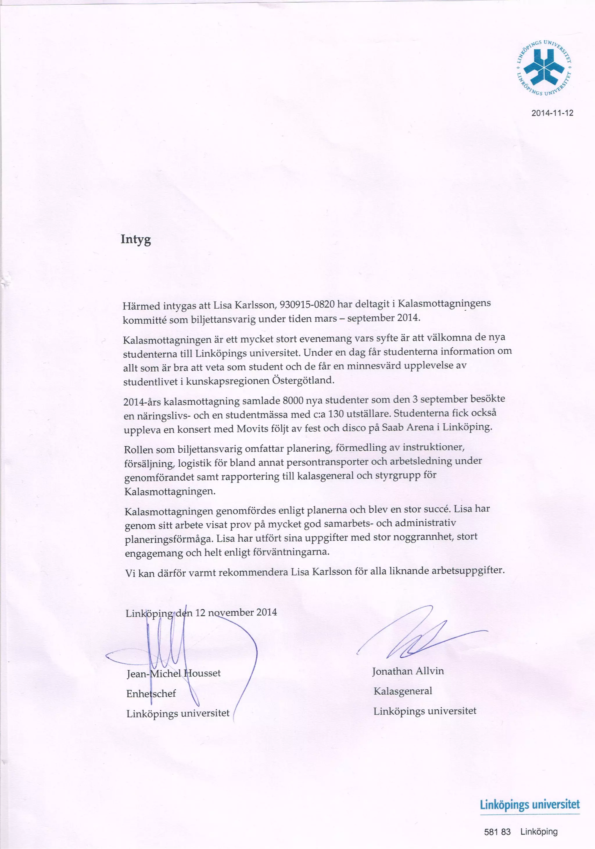 Intyg Kalasmottagningen | PDF