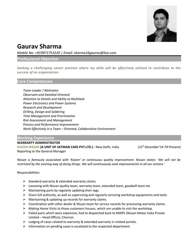 Gaurav Sharma Resume | DOC | Automotive Industry | Industries