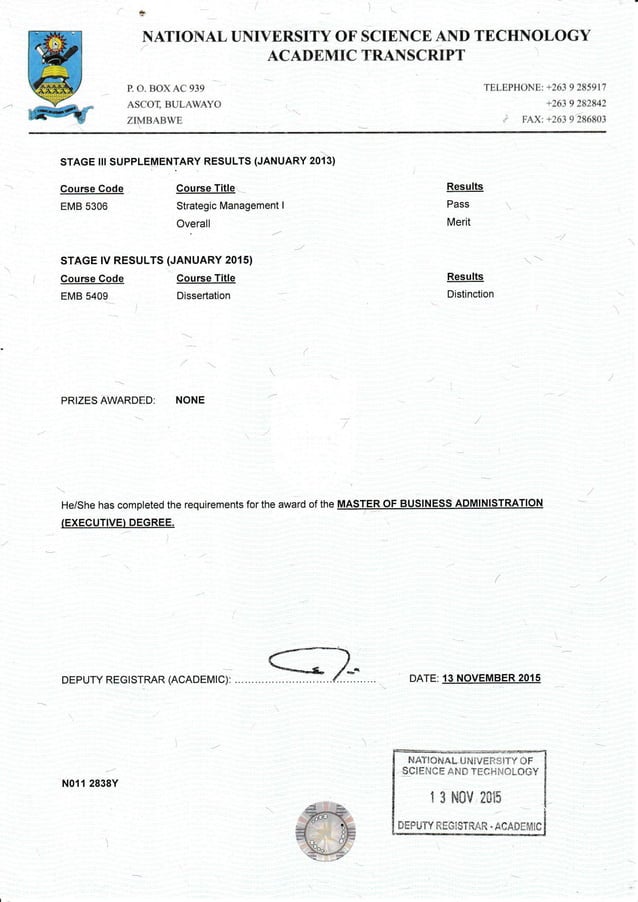 MBA Certificate and Transcript | PDF