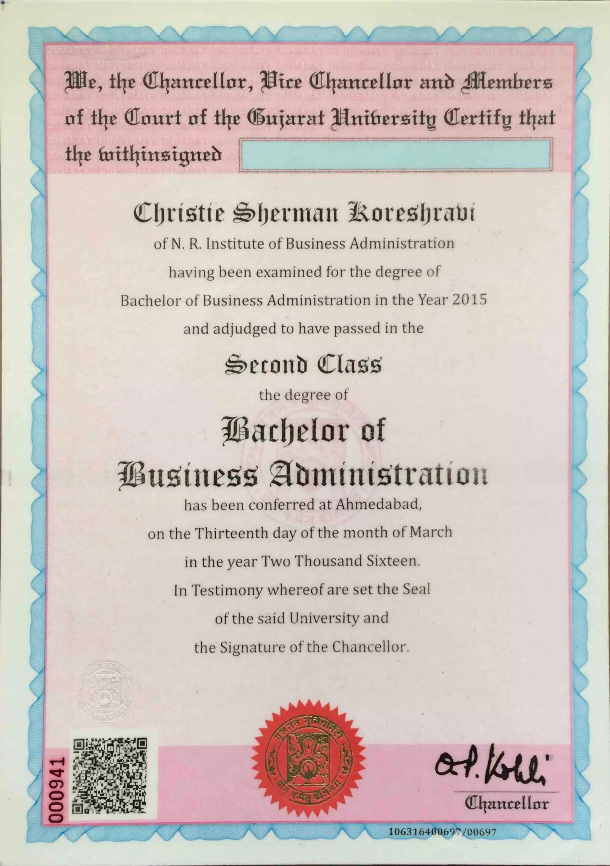 BBA Degree Certificate | PDF