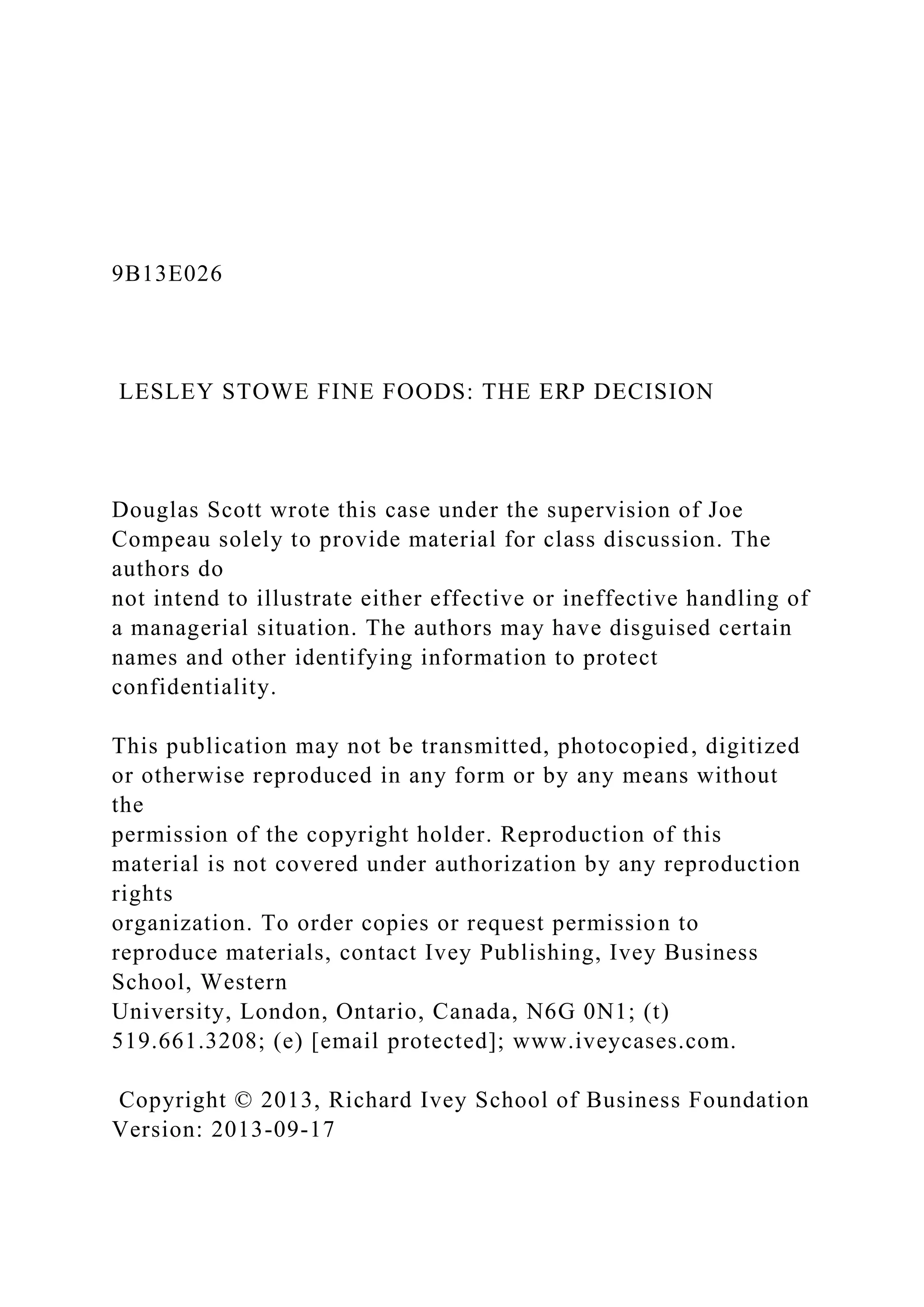 9B13E026 LESLEY STOWE FINE FOODS THE ERP DECISIO.docx