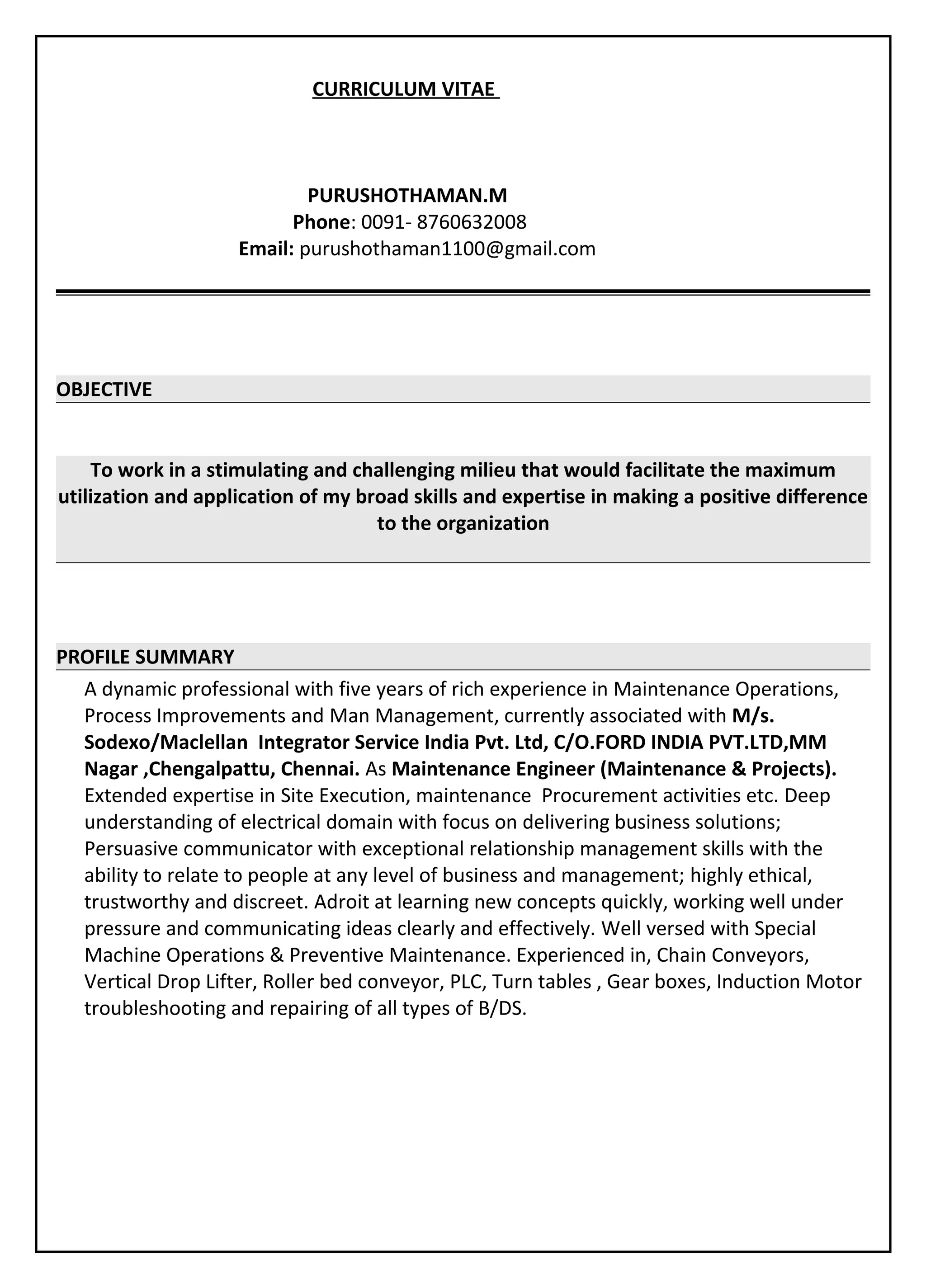 PURUSHOTHAMAN.M_-_RESUME. | DOC | Civil Engineering Industry | Industries